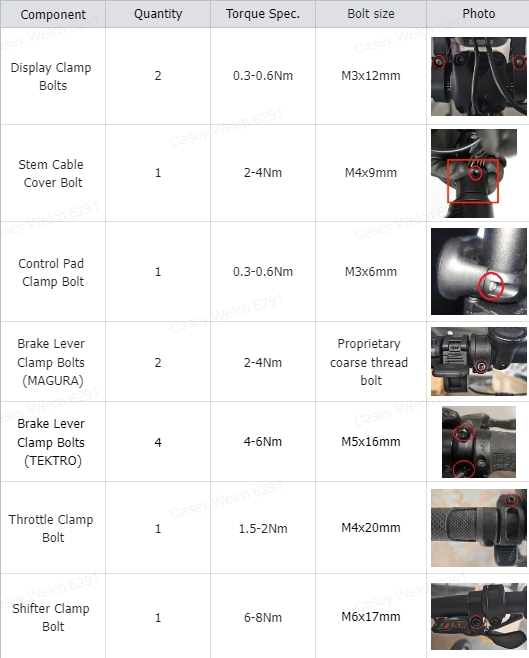 Level 3 Torque Specs – Aventon